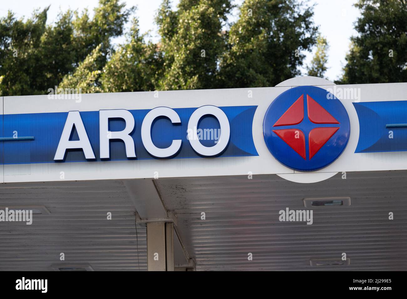 A shop sign of ARCO, on March 28 2022 in Los Angeles CA, USA. Photo by ...