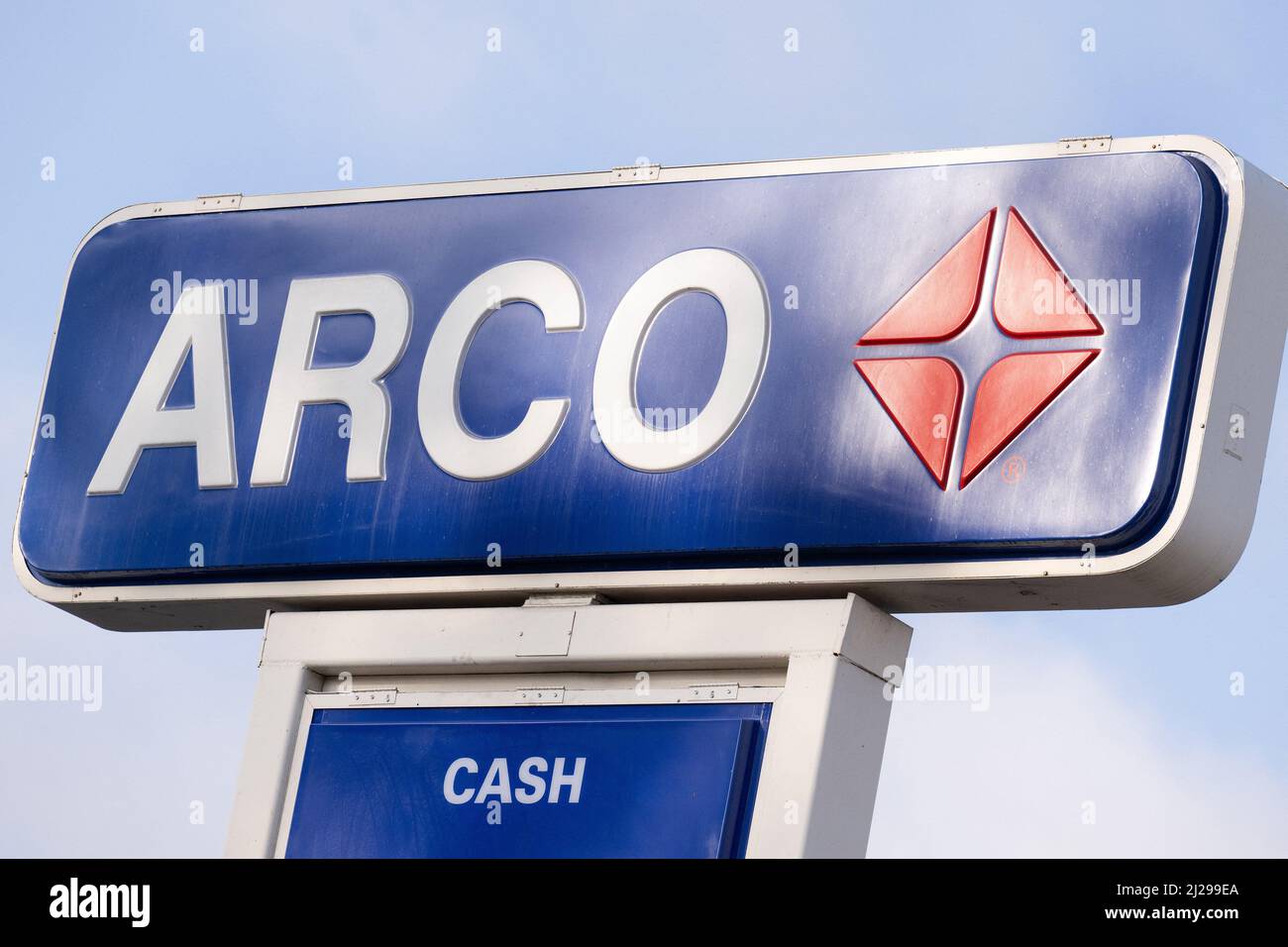 A shop sign of ARCO, on March 28 2022 in Los Angeles CA, USA. Photo by ...
