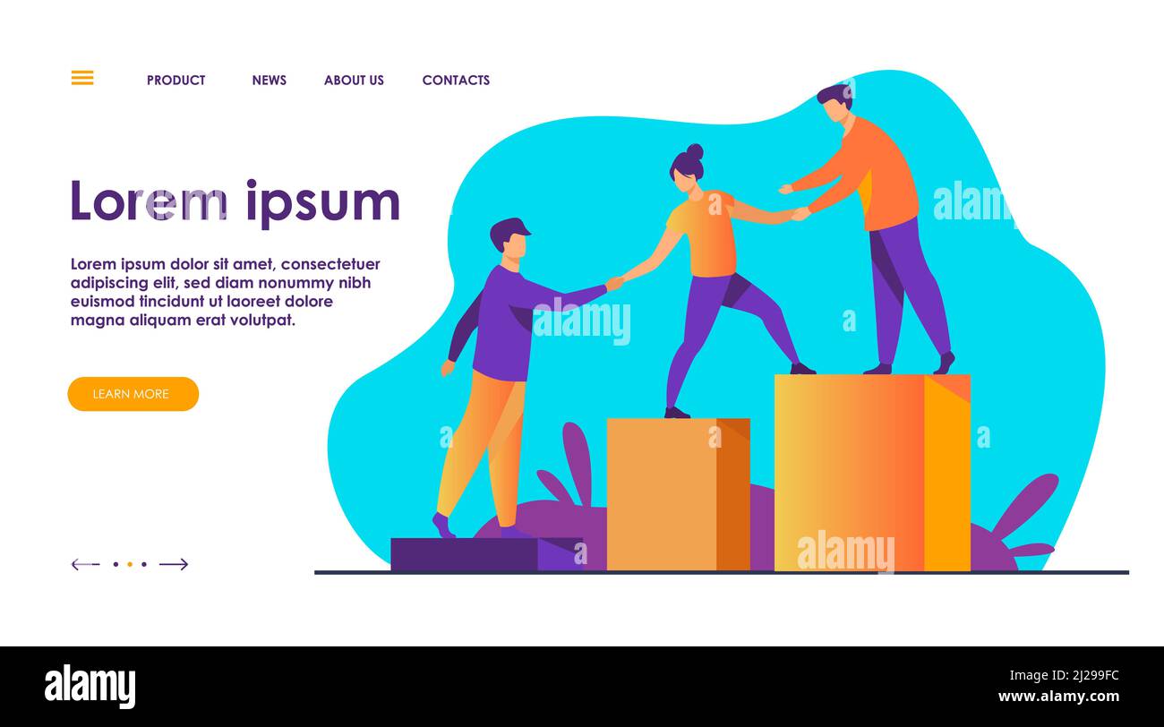 Employees giving hands and helping colleagues to walk upstairs. Team ...