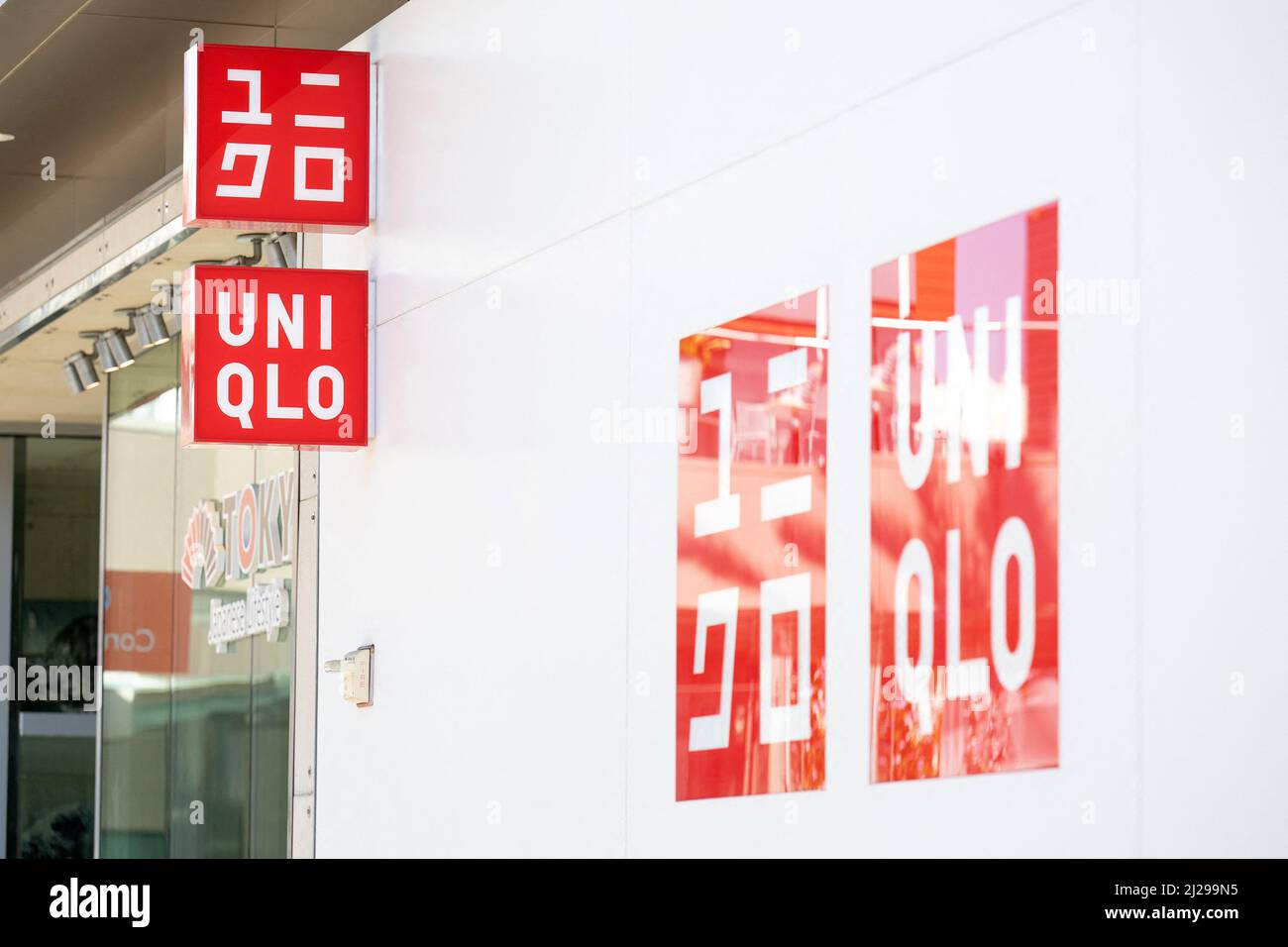 A shop sign of UNIQLO, on March 28 2022 in Los Angeles CA, USA. Photo ...