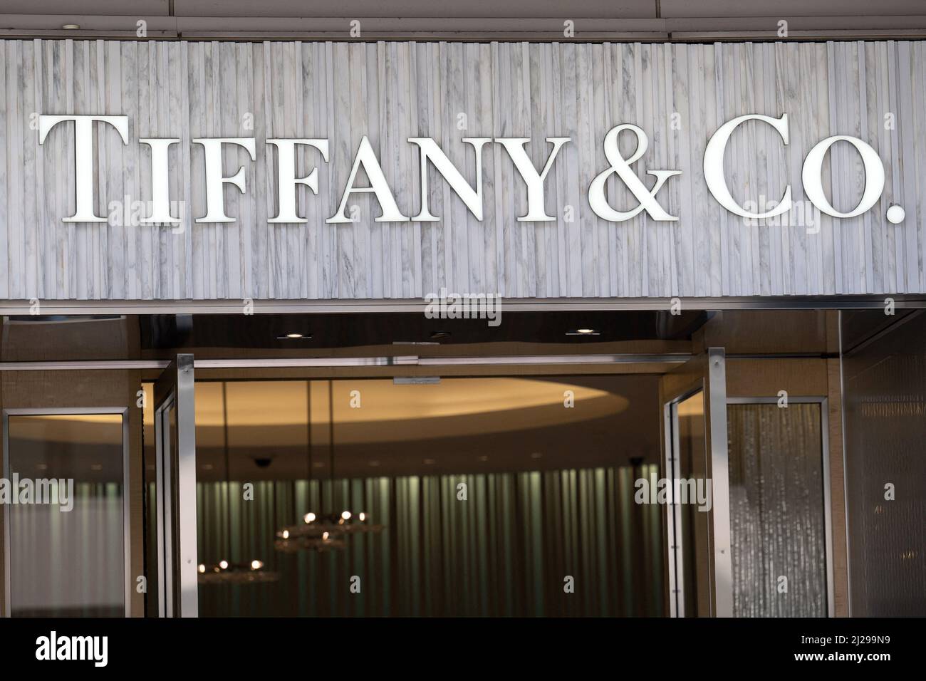 A shop sign of TIFFANY & CO, on March 28 2022 in Los Angeles CA, USA ...