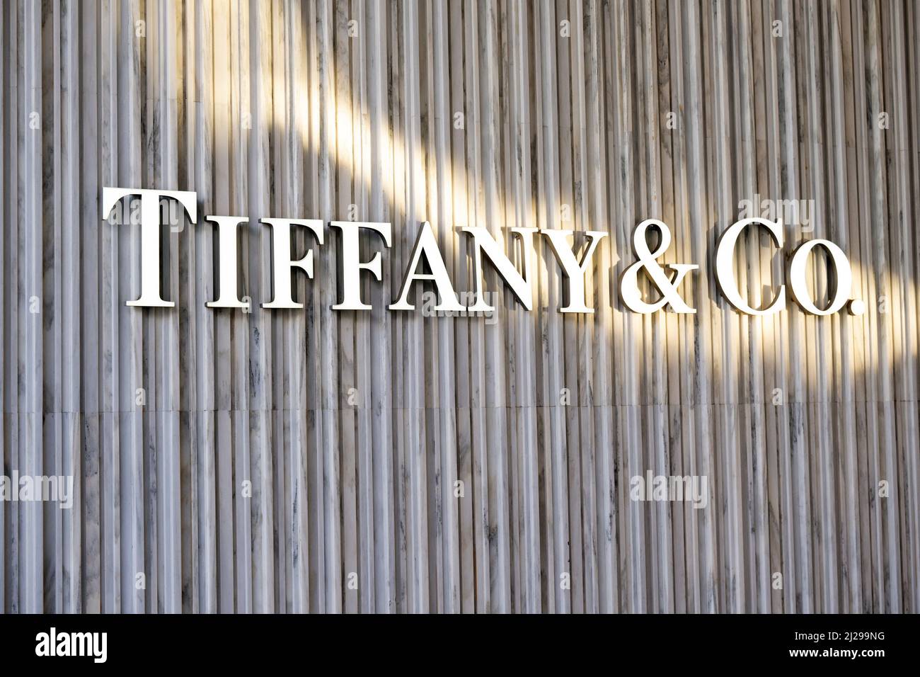 A shop sign of TIFFANY & CO, on March 28 2022 in Los Angeles CA, USA ...