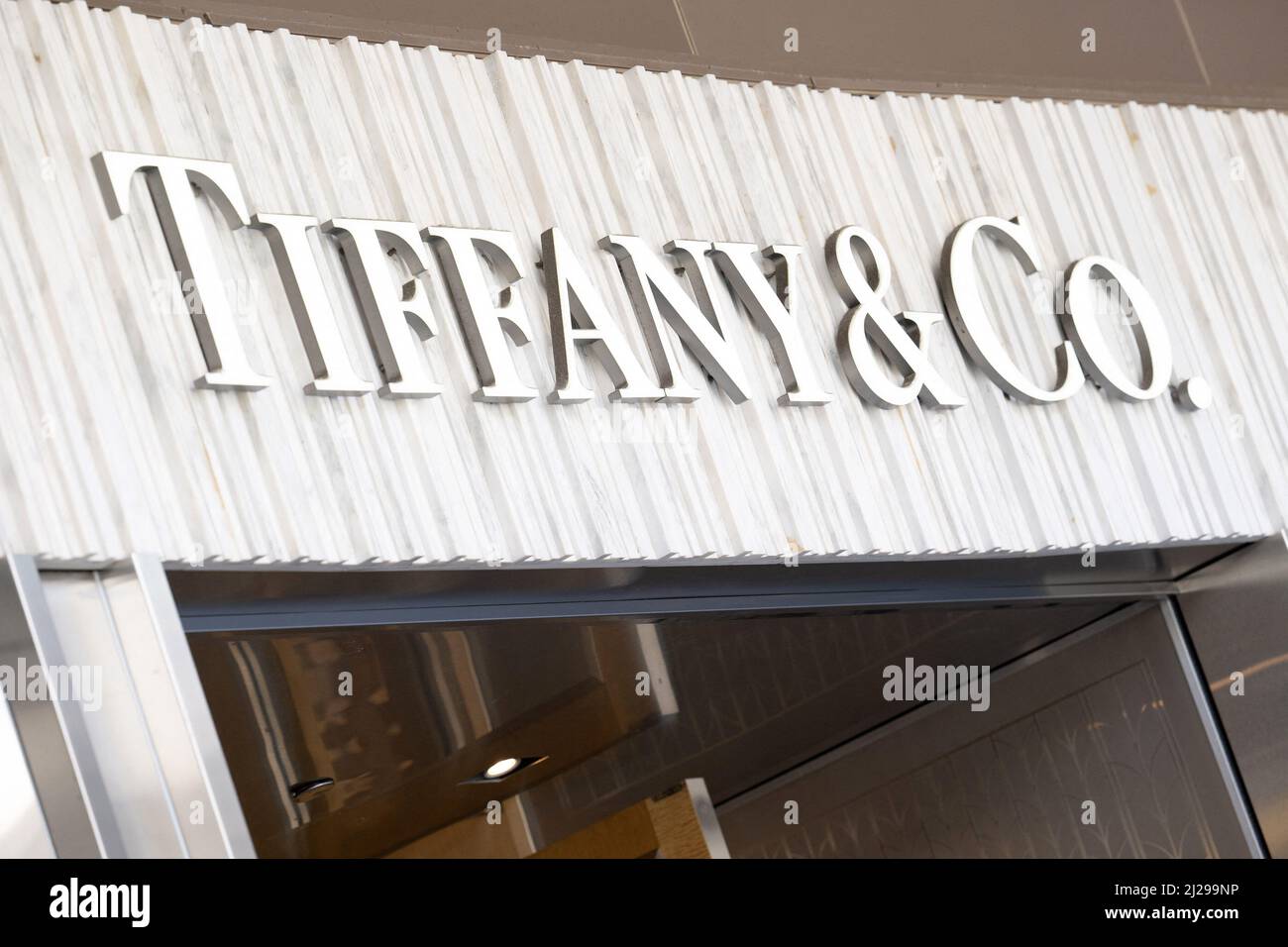 A shop sign of TIFFANY & CO, on March 28 2022 in Los Angeles CA, USA ...