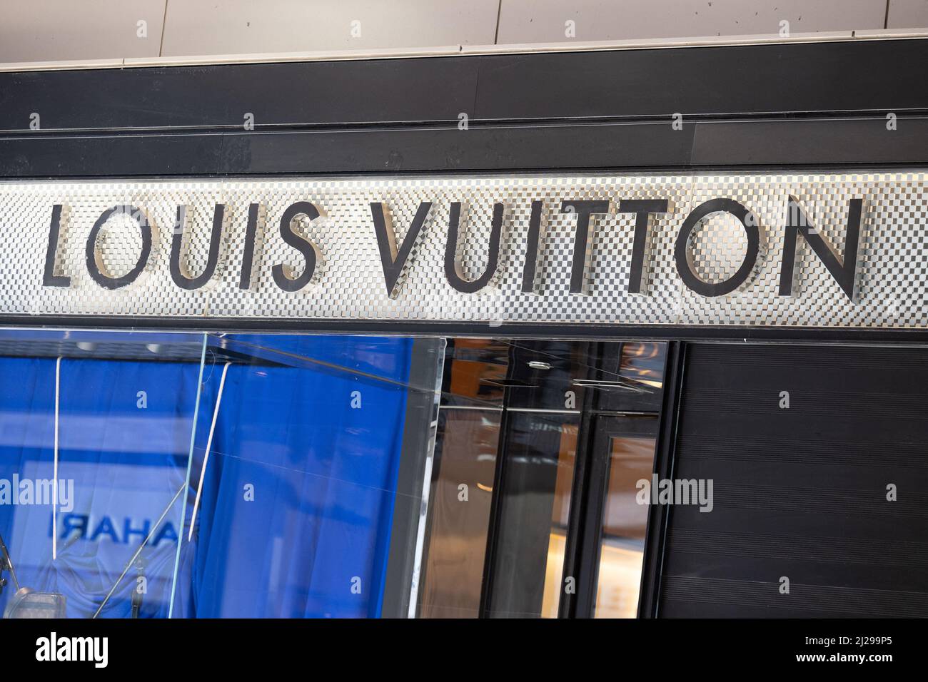A shop sign of LOUIS VUITTON, on March 28 2022 in Los Angeles CA, USA ...