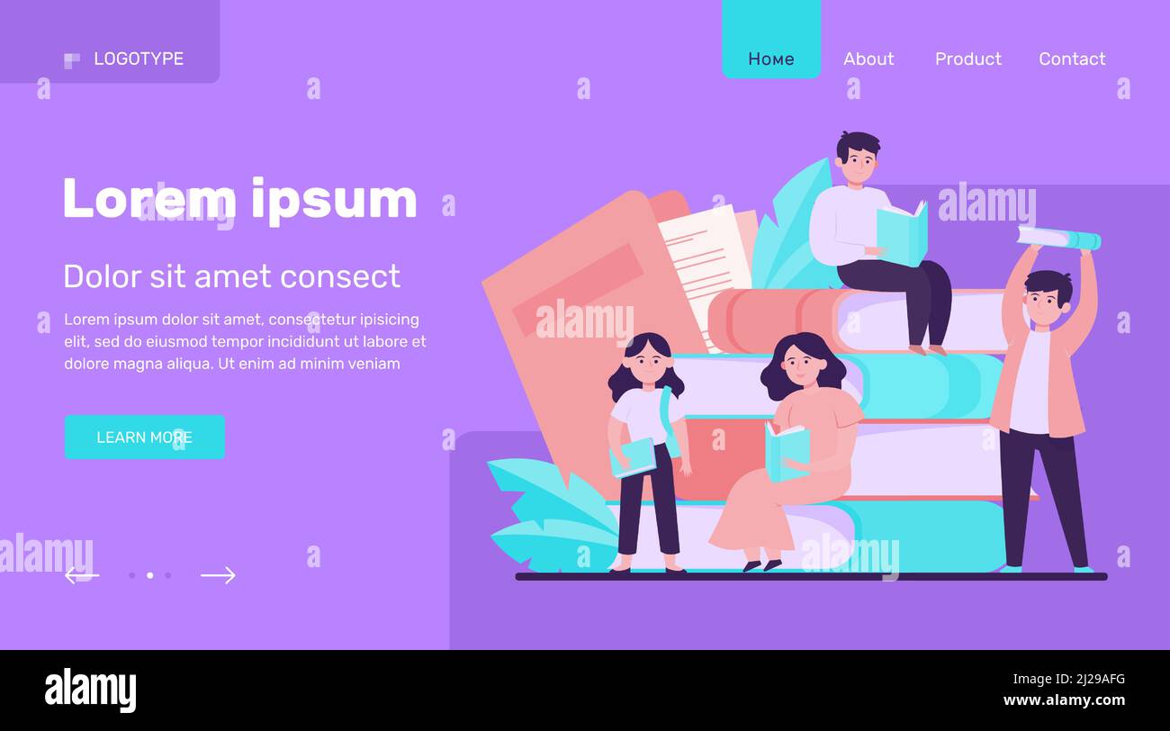 Focused tiny people reading books. Studying, story, library flat vector ...