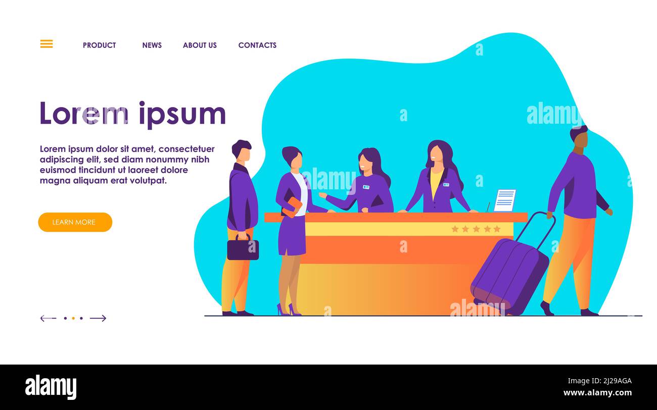 Friendly receptionists from hotel registration desk help client vector ...