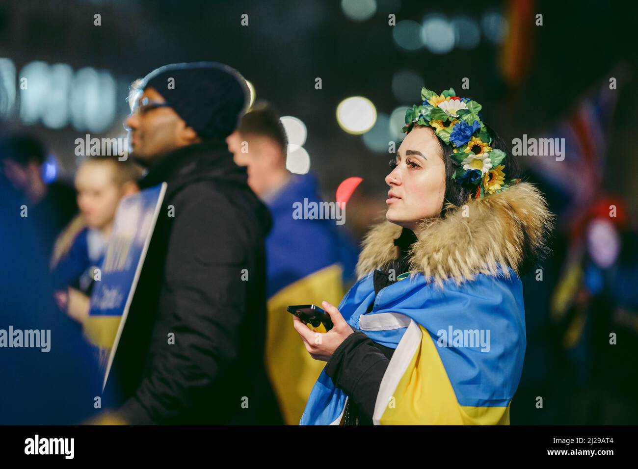Trafalgar Square, London | UK - 2022.03.09: Ukrainian people protest ...