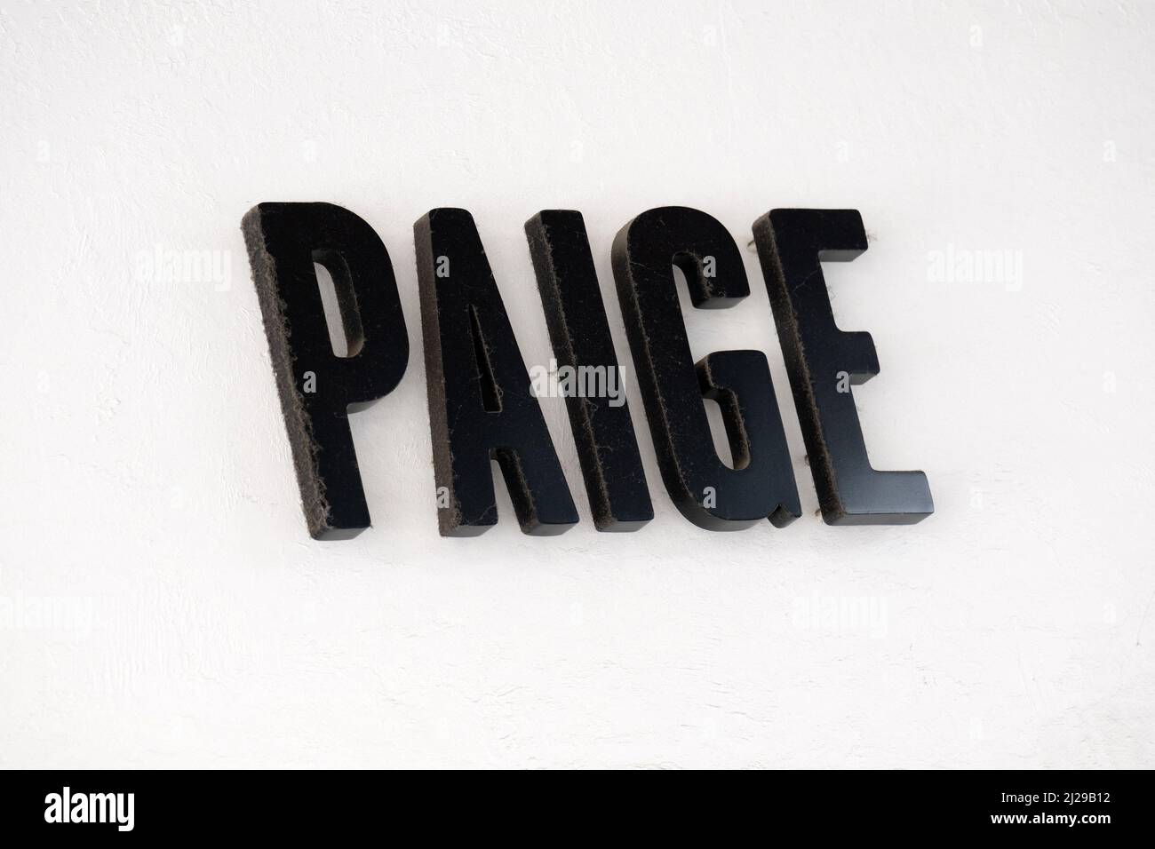 A shop sign of PAIGE, on March 28 2022 in Los Angeles CA, USA. Photo by ...
