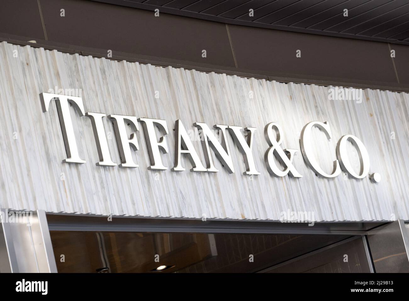 A shop sign of TIFFANY & CO, on March 28 2022 in Los Angeles CA, USA ...