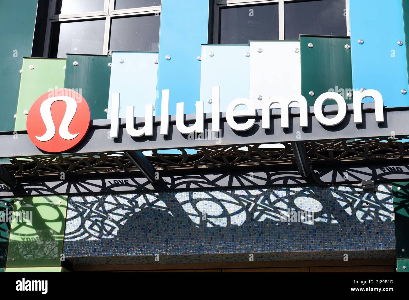 A shop sign of Lululemon Athletica, on March 28 2022 in Los Angeles CA ...