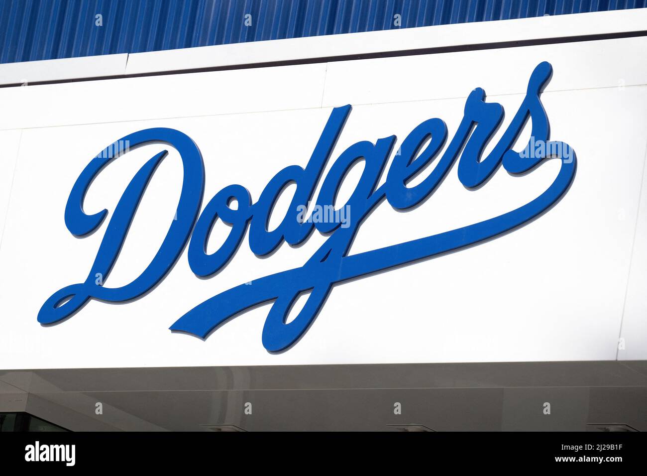 A shop sign of Dodgers, on March 28 2022 in Los Angeles CA, USA. Photo ...