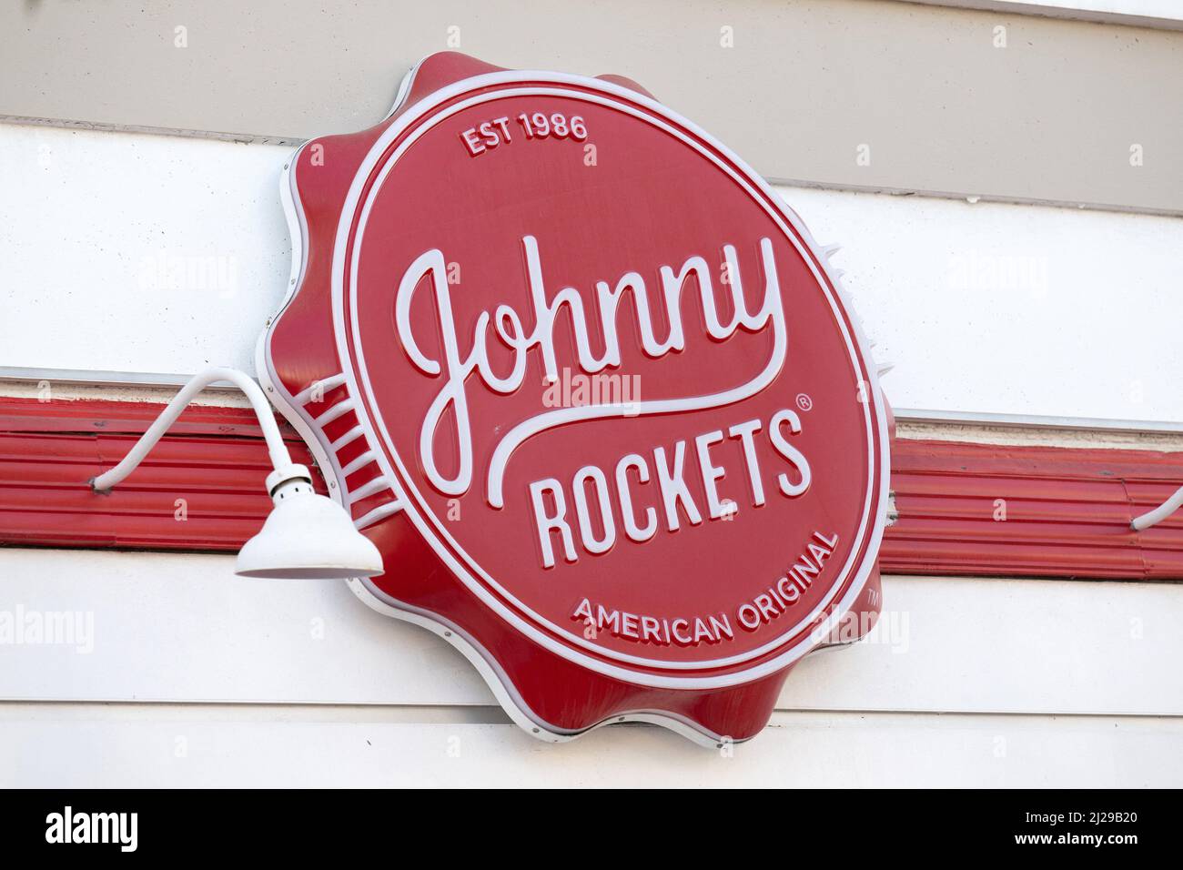 A shop sign of Johnny ROCKETS, on March 28 2022 in Los Angeles CA, USA ...
