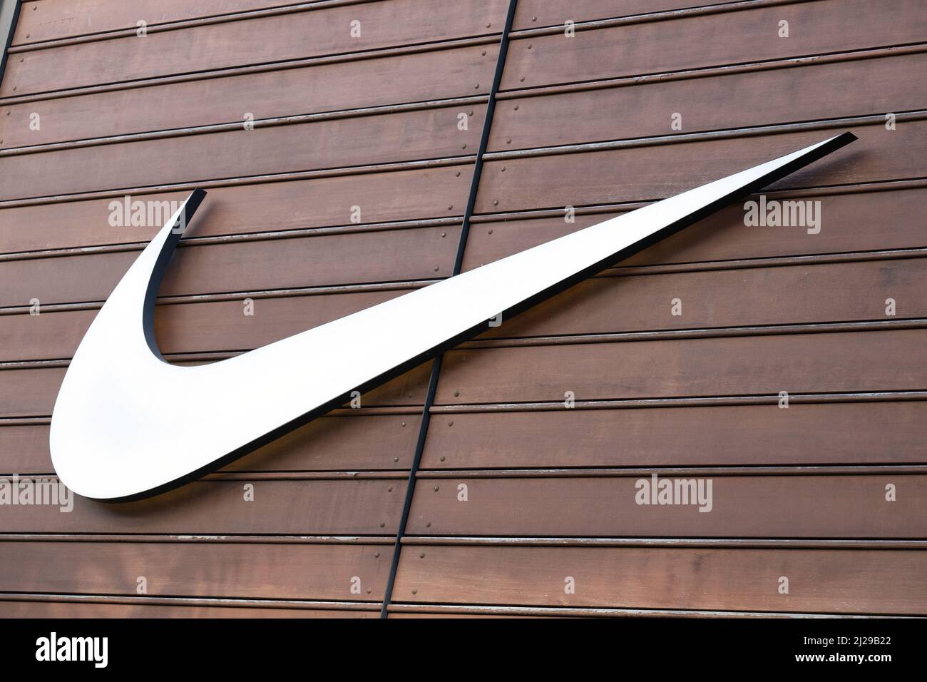 A shop sign of NIKE, on March 28 2022 in Los Angeles CA, USA. Photo by ...