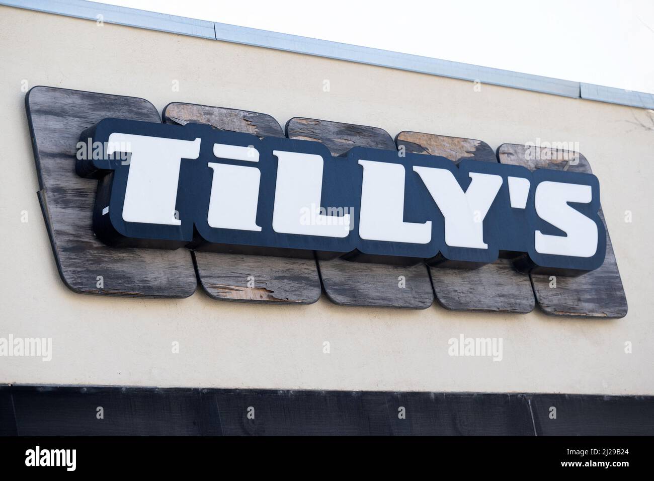 A shop sign of Tillys, on March 28 2022 in Los Angeles CA, USA. Photo ...