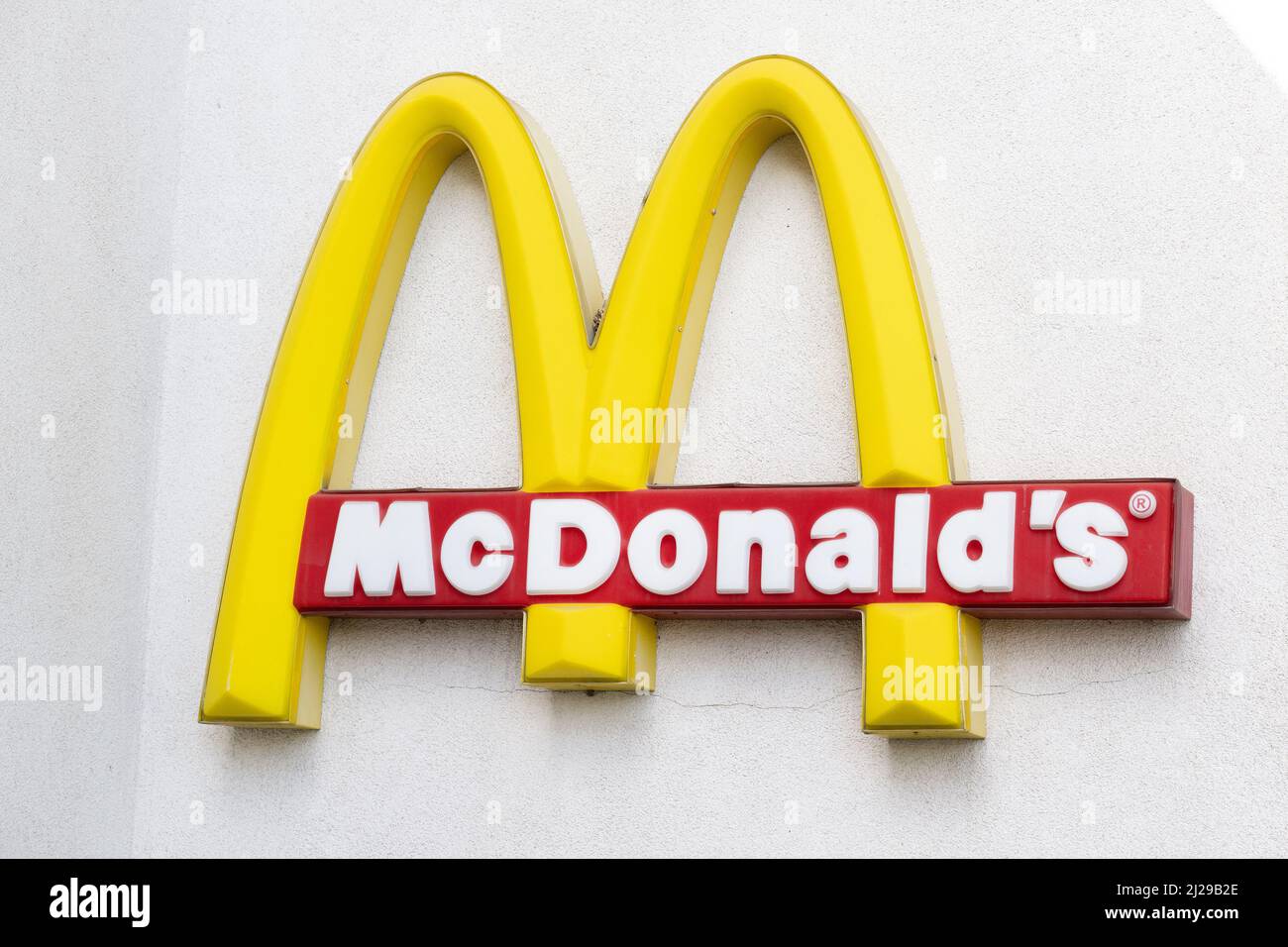 A shop sign of Mc Donald’s, on March 28 2022 in Los Angeles CA, USA ...