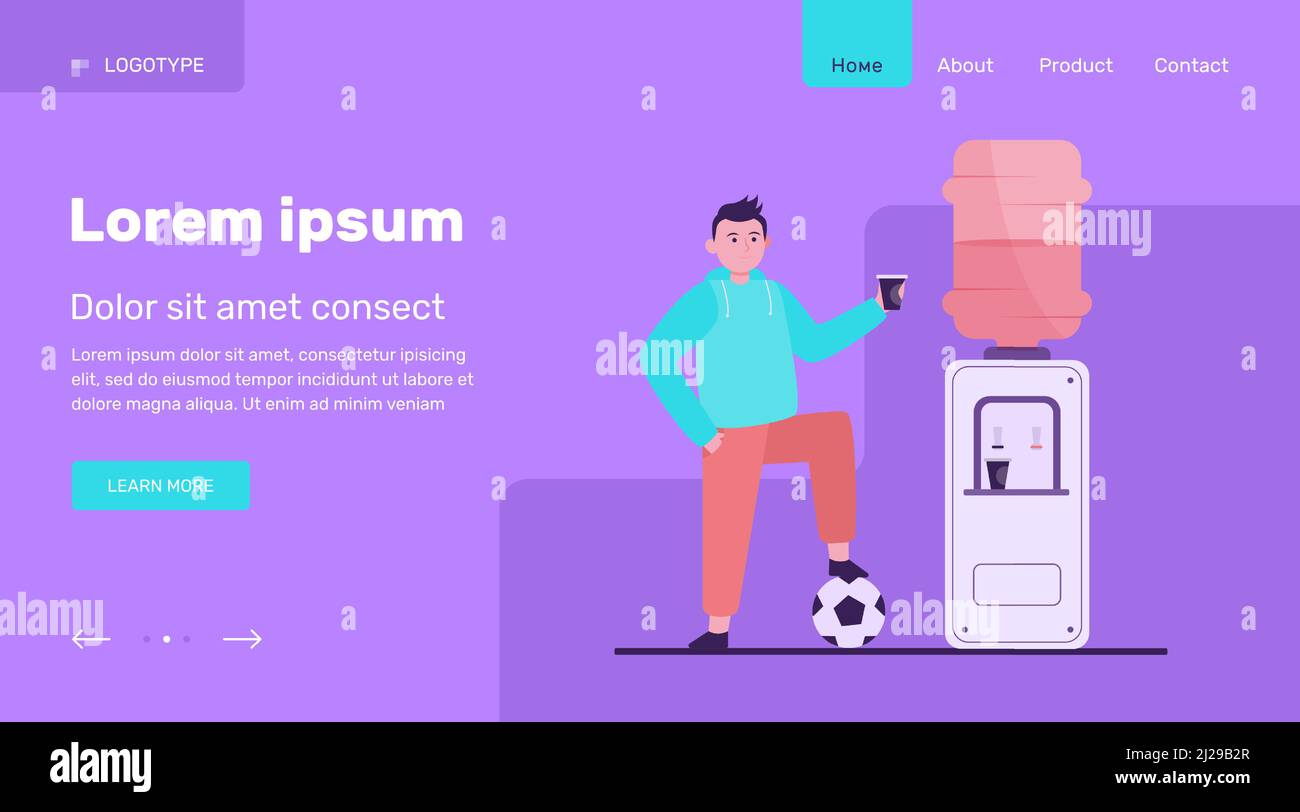 Football player drinking water at cooler. Male athlete, soccer ...