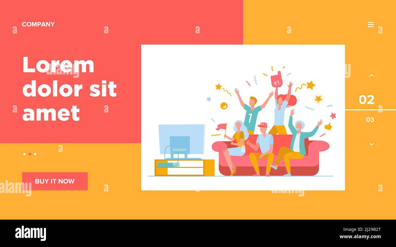 Football fans watching match on TV. Friends sitting on couch and ...