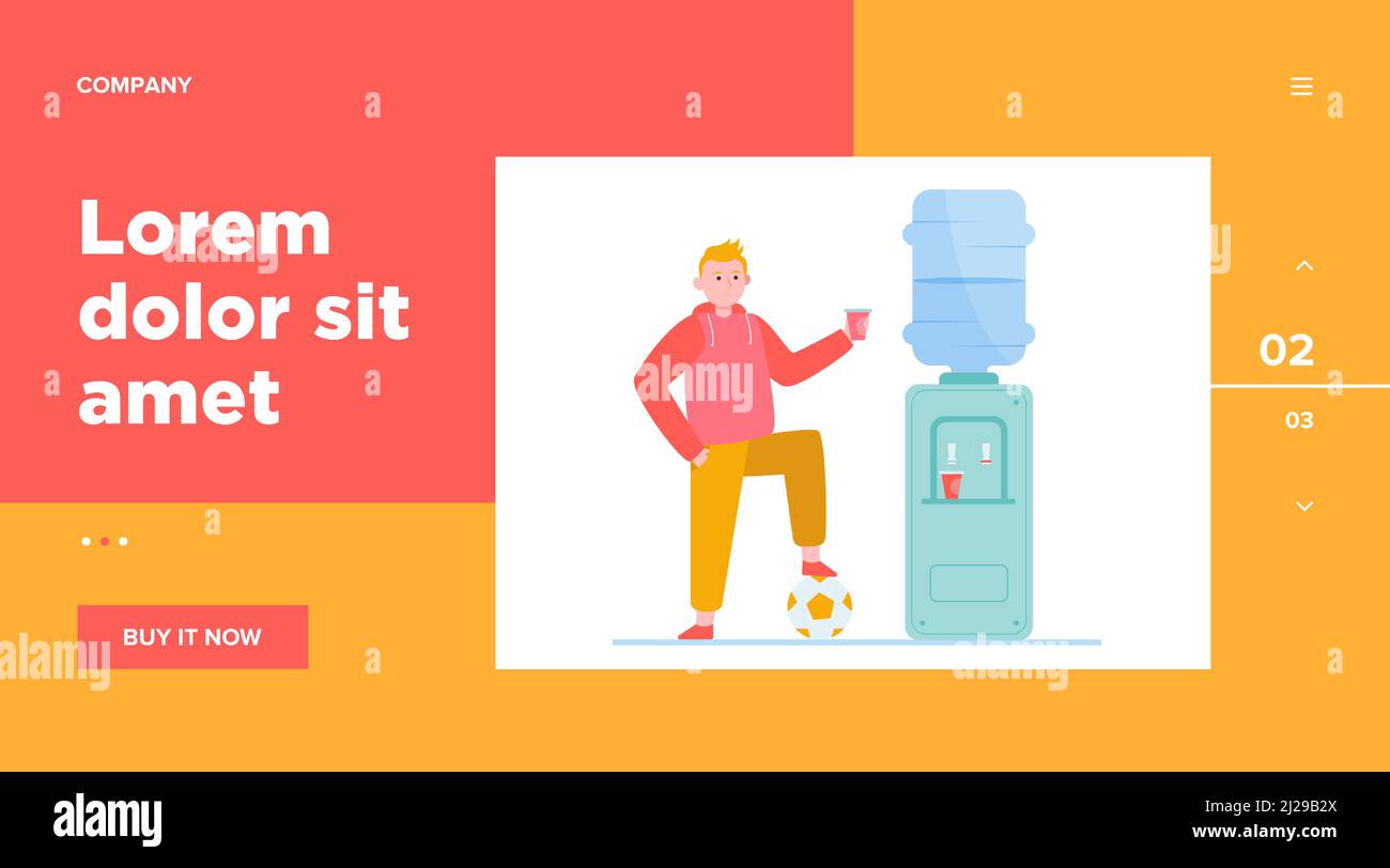 Football player drinking water at cooler. Male athlete, soccer ...