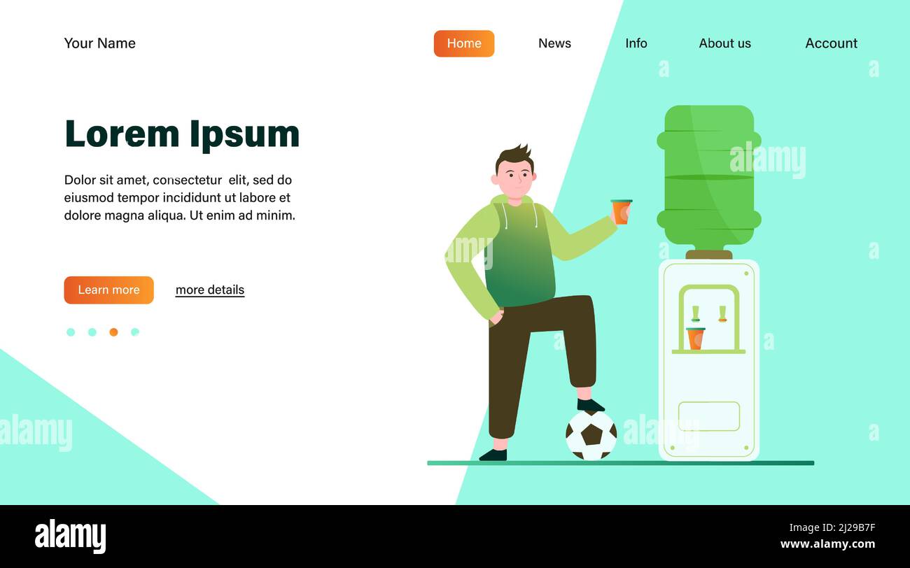 Football player drinking water at cooler. Male athlete, soccer ...