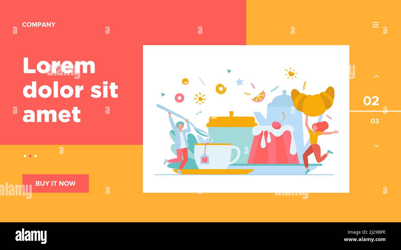 People having fun in tea party. Cartoon men and woman enjoying hot ...