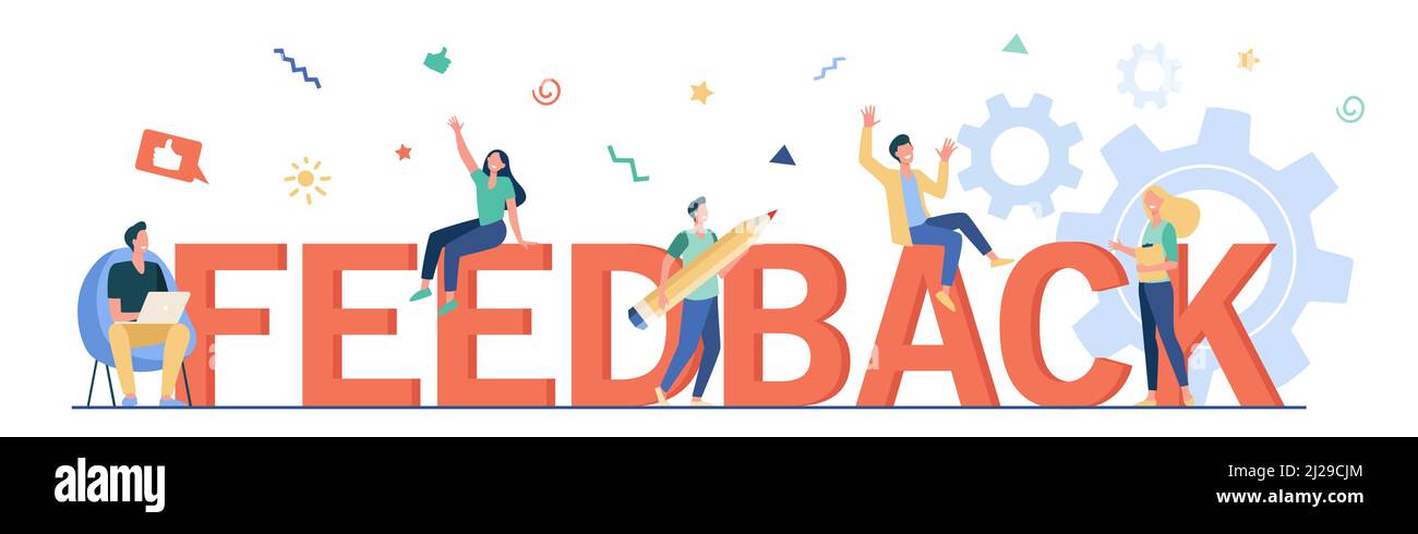 Customer feedback management flat vector illustration. Cartoon happy ...