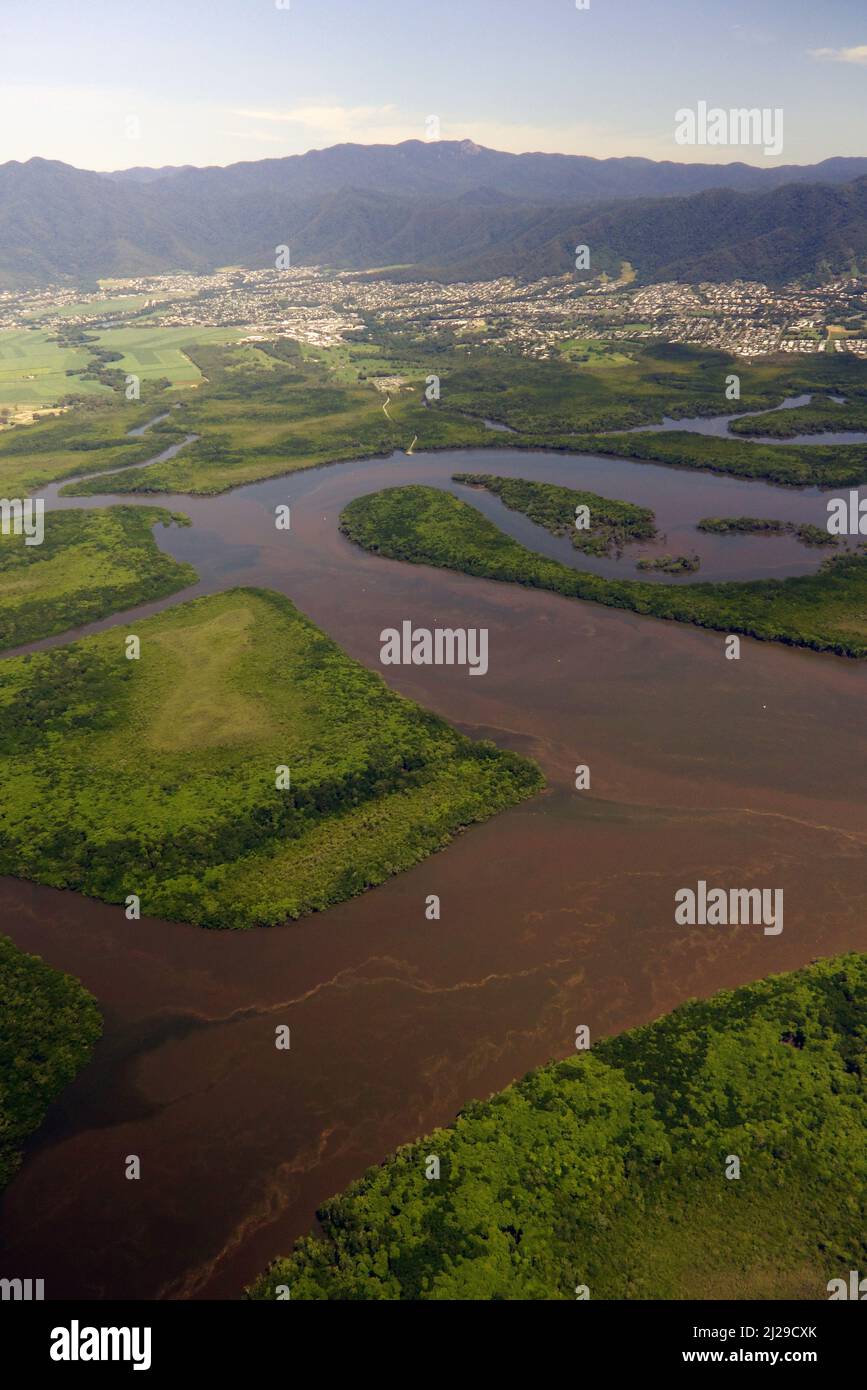Aerial view of upper Trinity Inlet and mangroves, Cairns, Queensland ...