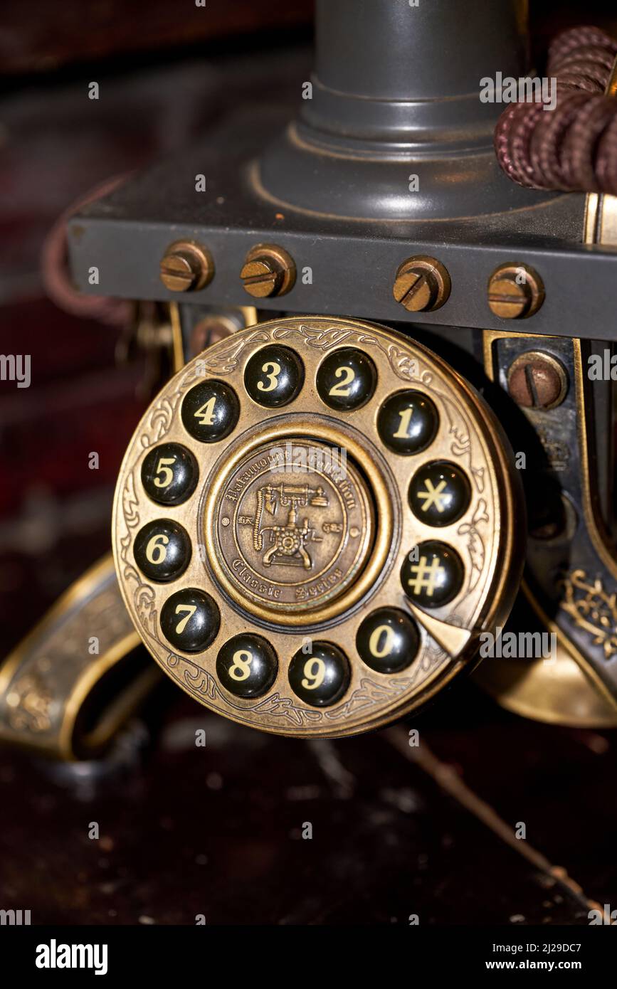 Close-up of old and retro traditional Chinese landline telephone Stock ...