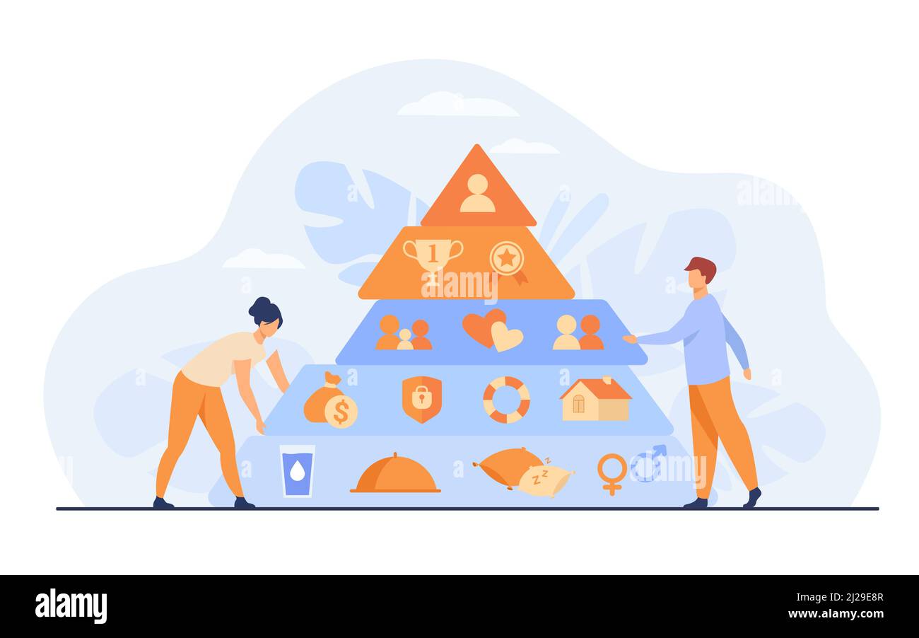 Tiny people near Maslow pyramid flat vector illustration. Cartoon ...