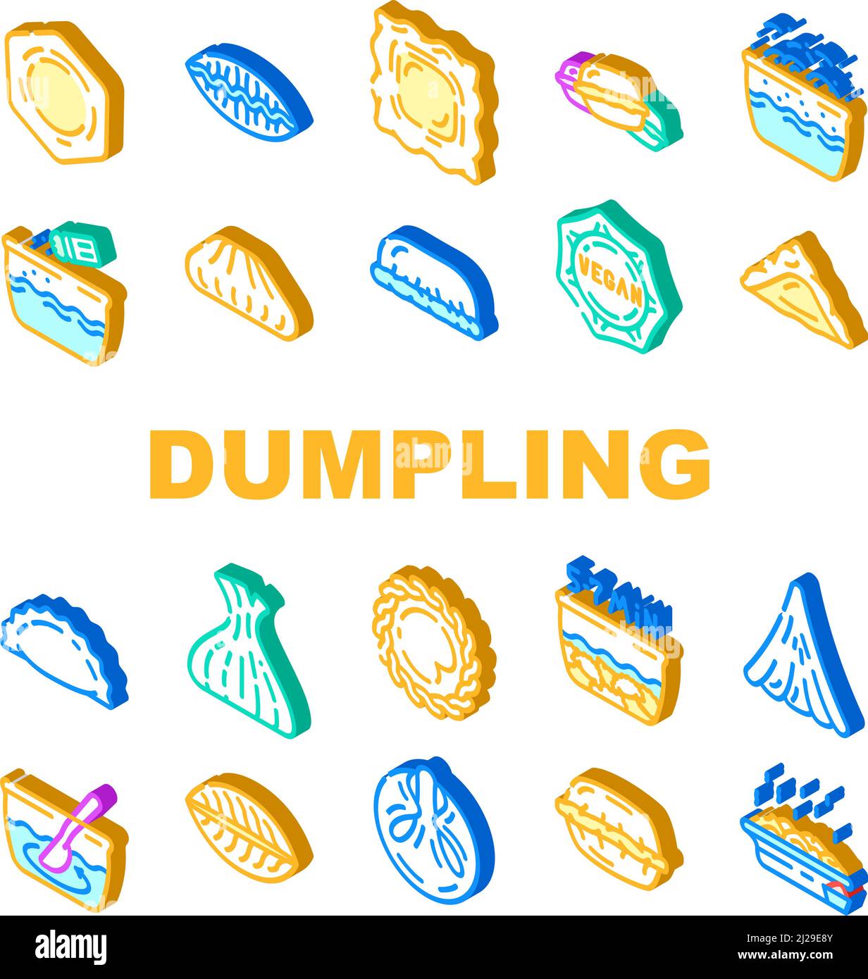 Dumpling Delicious Meal Recipe Icons Set Vector Stock Vector Image ...