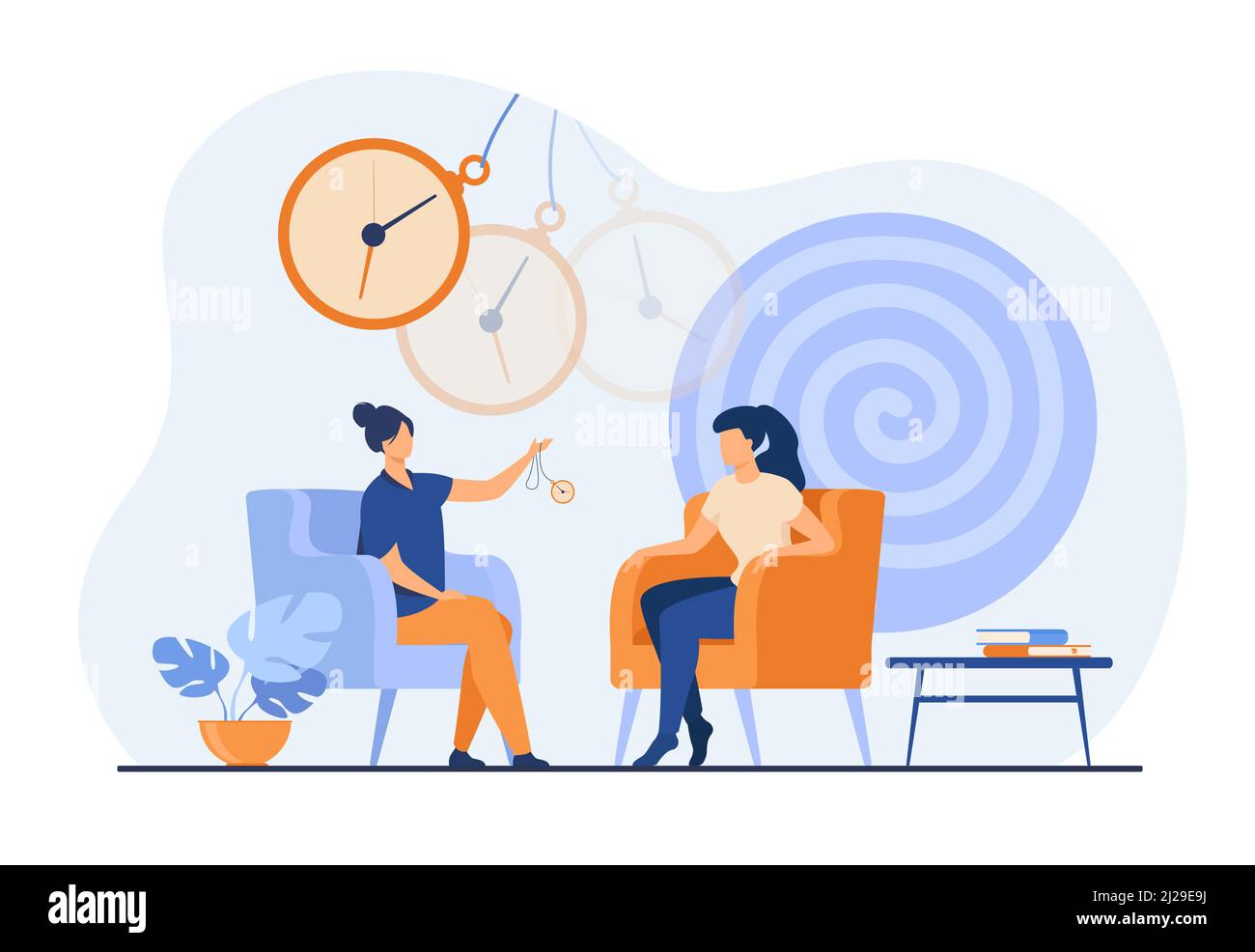 Trance effect on woman during session of hypnosis therapy isolated flat vector illustration ...