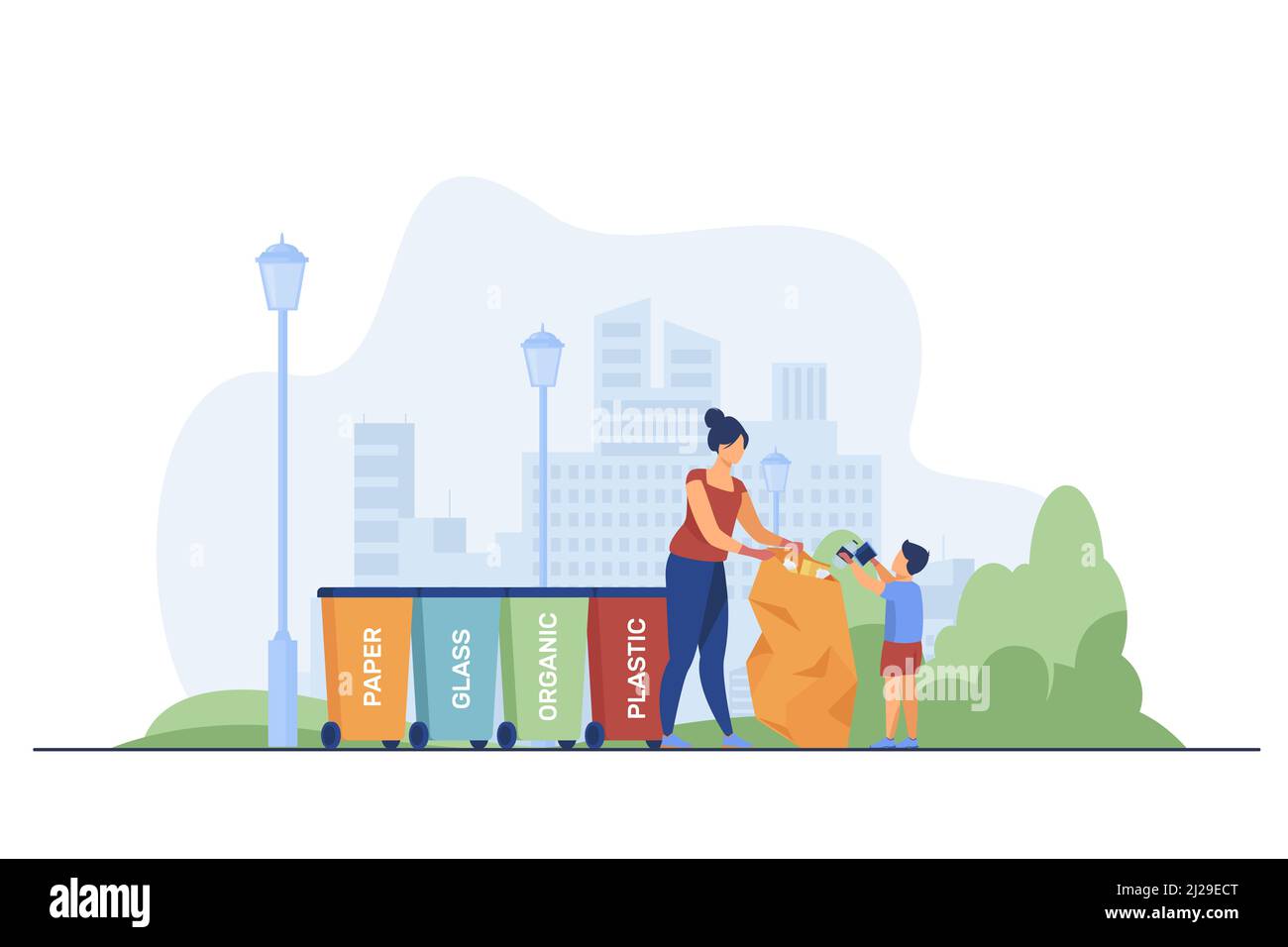 Woman collecting garbage holding bag Stock Vector Images - Alamy