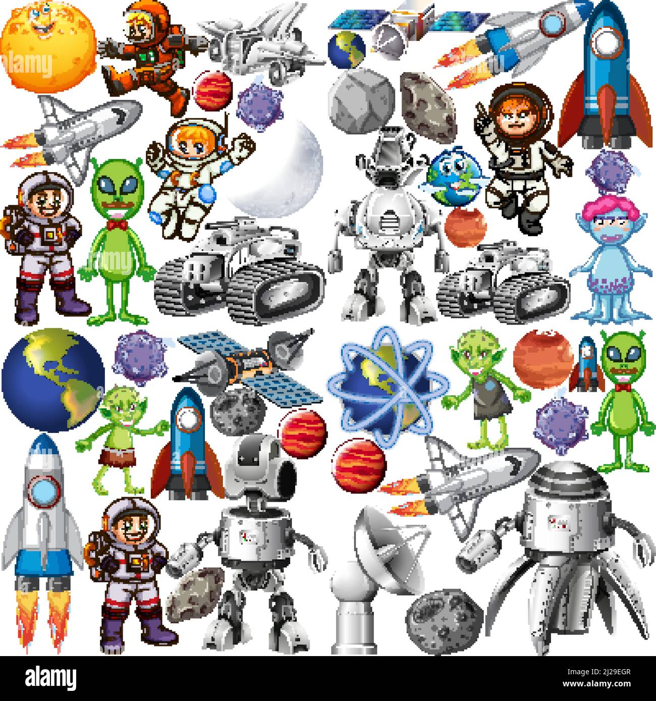 Set of space objects on white background illustration Stock Vector ...