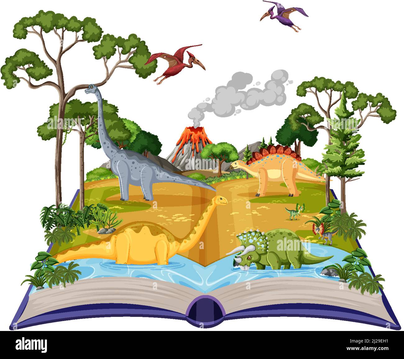 Book with scene of dinosaurs in forest illustration Stock Vector Image ...