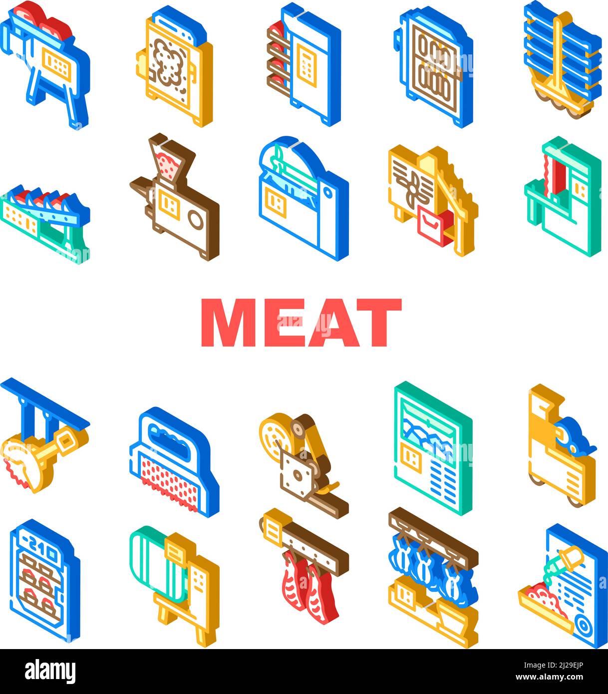 Meat Factory Production Equipment Icons Set Vector Stock Vector Image ...