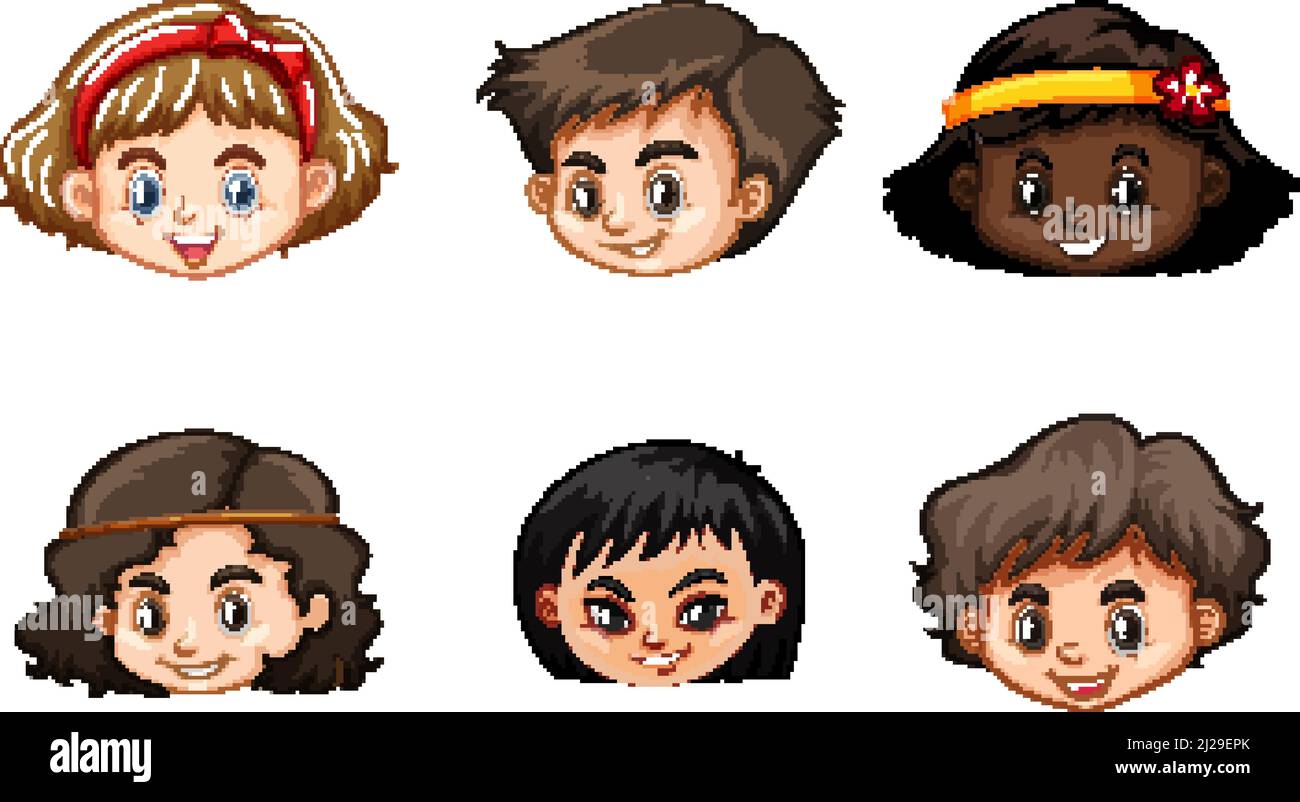 A Set of kid's head emotion on white background illustration Stock ...