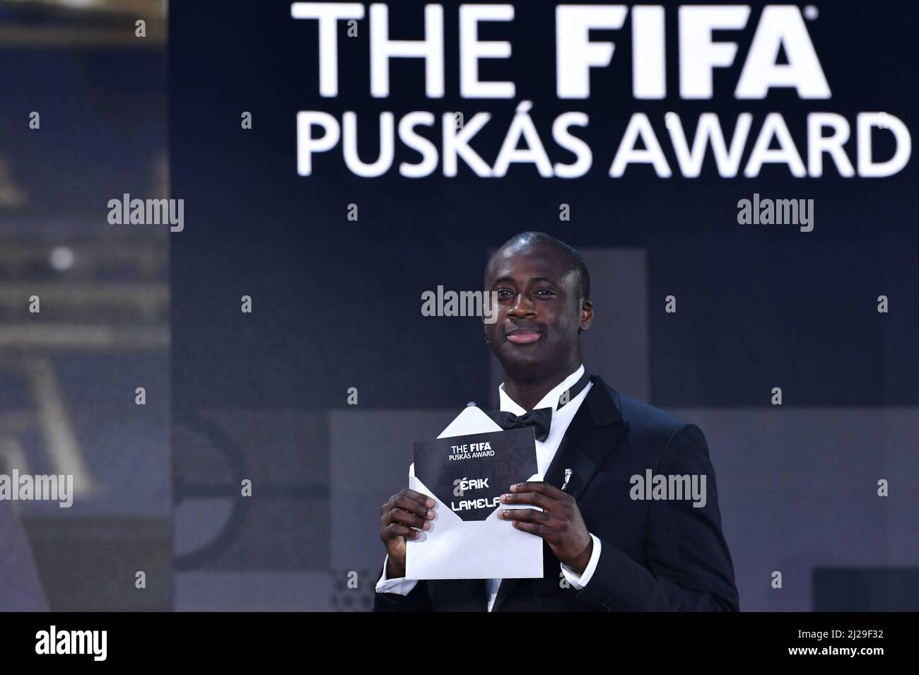 ZURICH, SWITZERLAND - JANUARY 17: FIFA Legend Yaya Toure announces the 2021 FIFA Puskas award ...