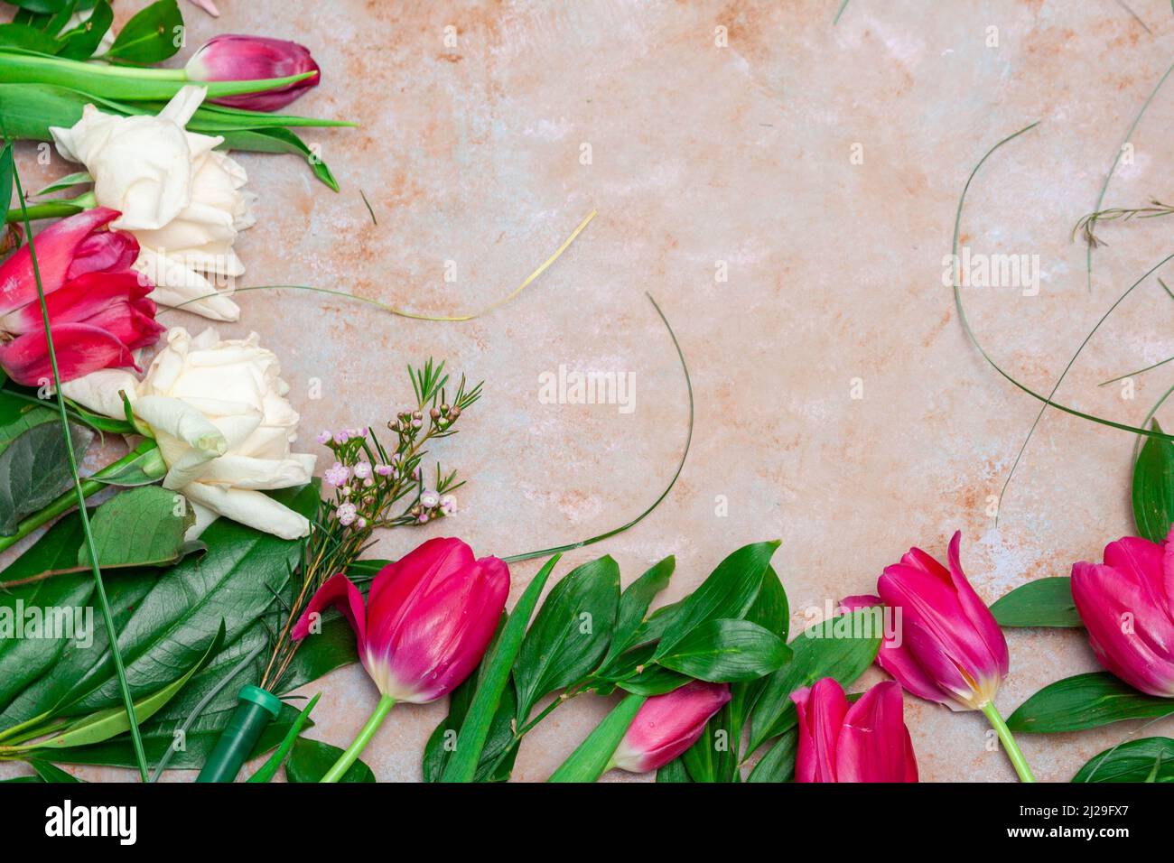 beautiful background with flowers . Spring summer border template ...