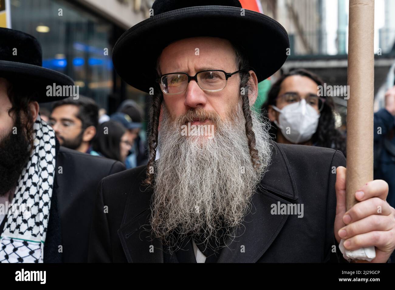 New York, NY - March 30, 2022: Rabbi Weiss attends Pro Palestinian ...