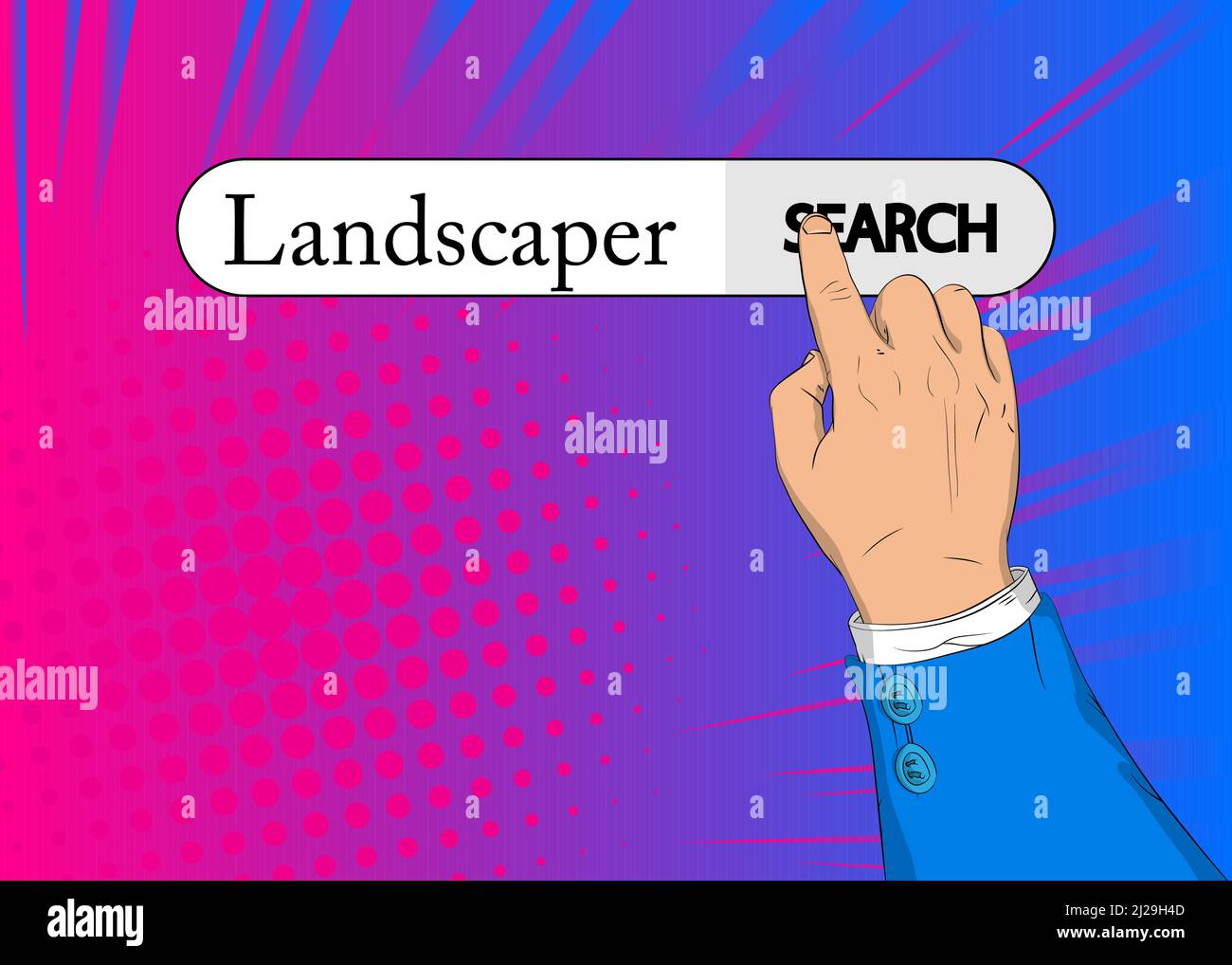 Virtual search bar with the text Landscaper. Businessman pushing his ...