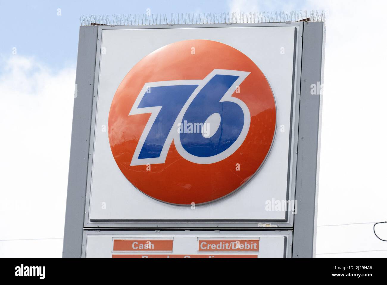 A shop sign of 76, on March 28 2022 in Los Angeles CA, USA. Photo by ...