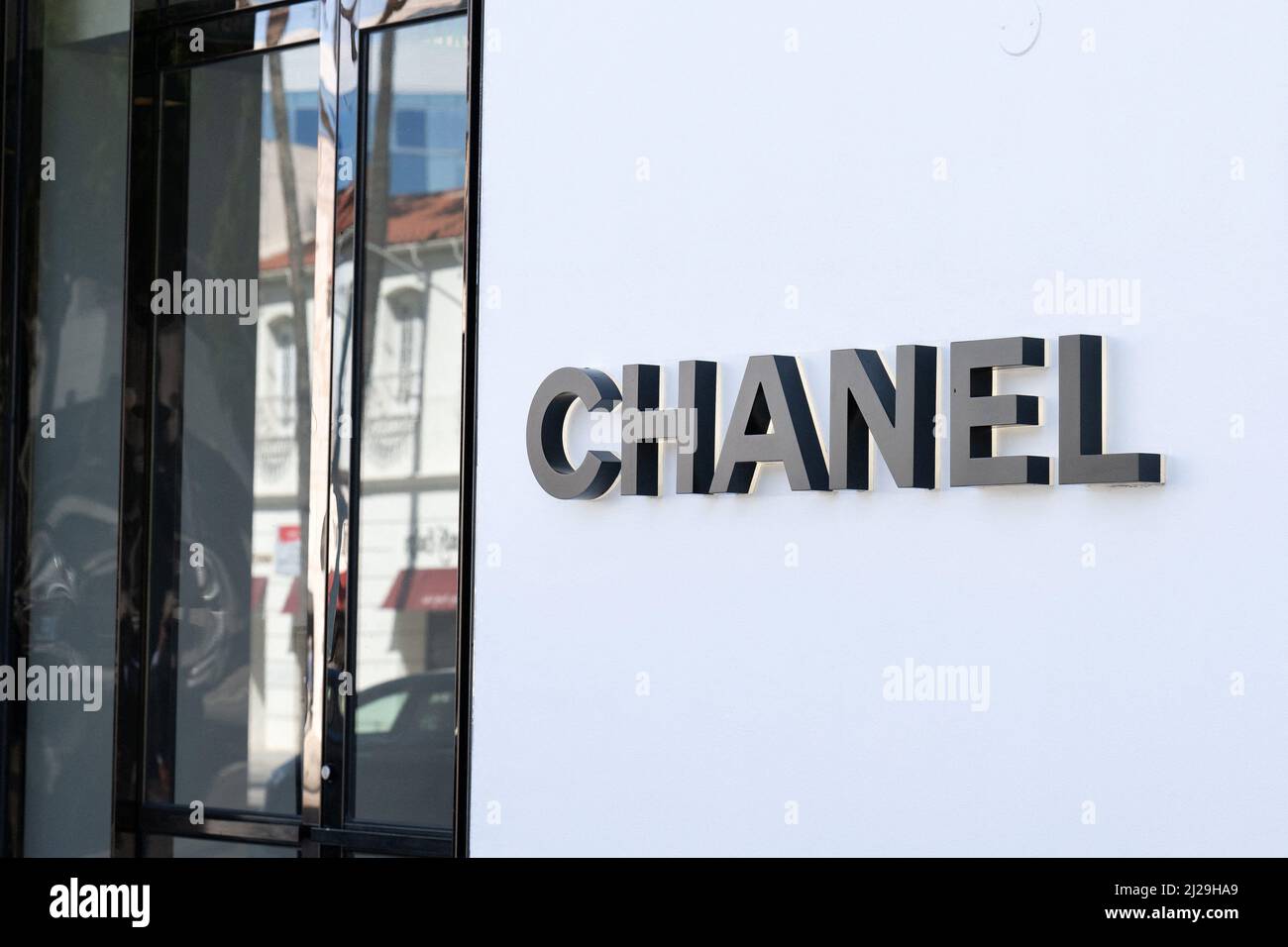 A shop sign of CHANEL, on March 28 2022 in Los Angeles CA, USA. Photo ...