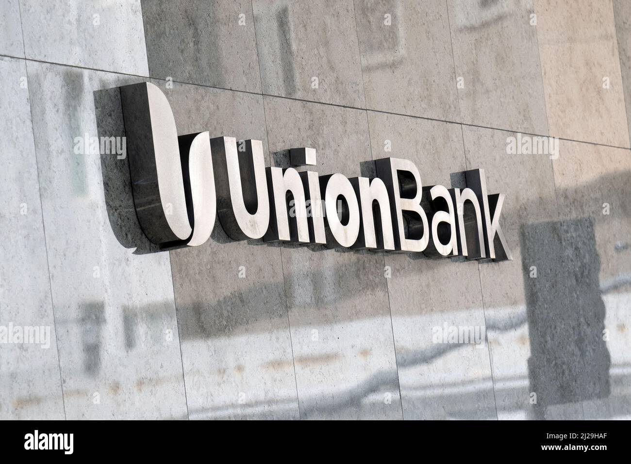 A shop sign of Union Bank, on March 28 2022 in Los Angeles CA, USA ...