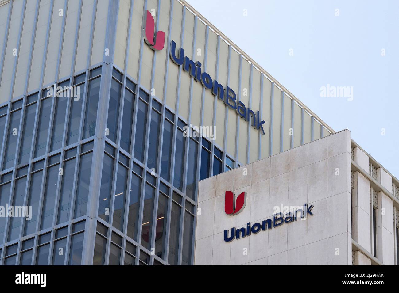 A shop sign of Union Bank, on March 28 2022 in Los Angeles CA, USA ...