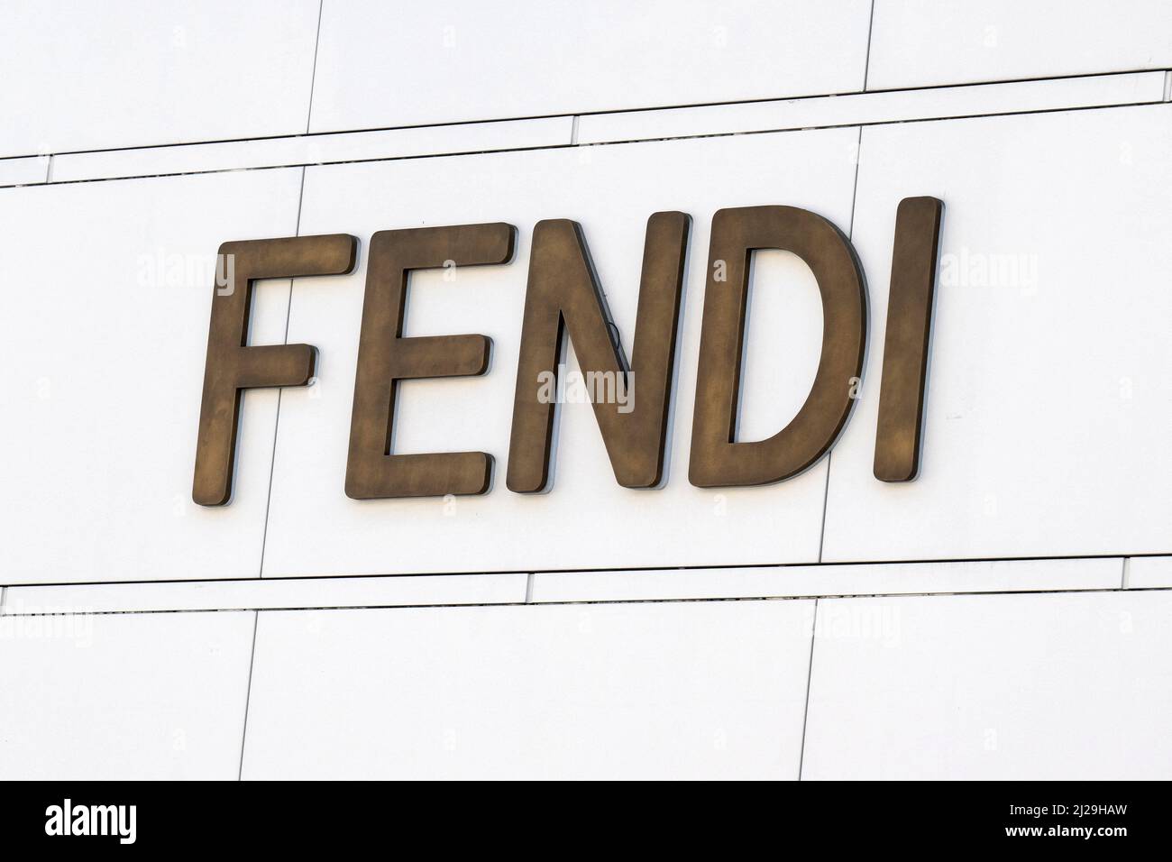 A shop sign of FENDI, on March 28 2022 in Los Angeles CA, USA. Photo by ...