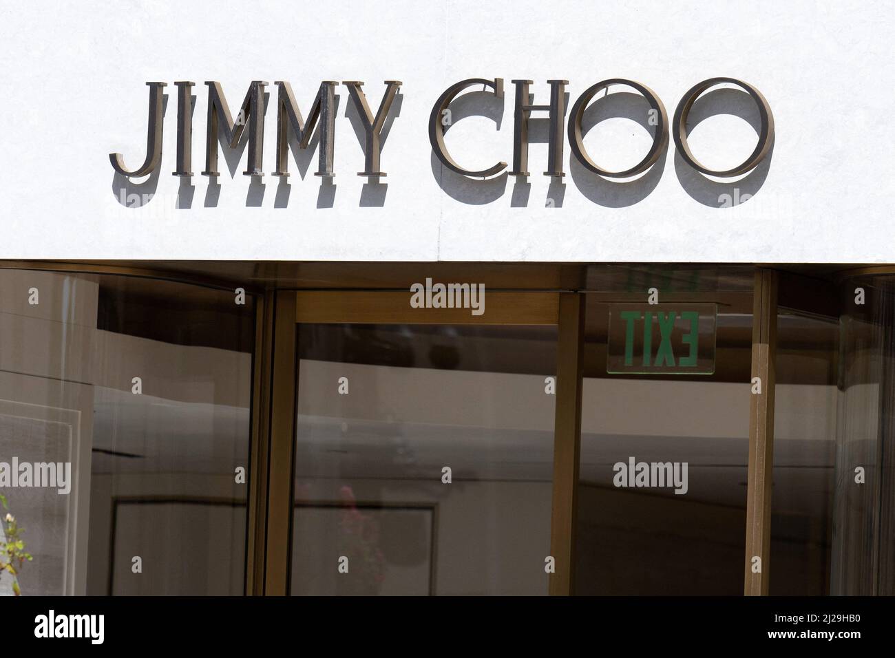 A shop sign of JIMMY CHOO, on March 28 2022 in Los Angeles CA, USA ...
