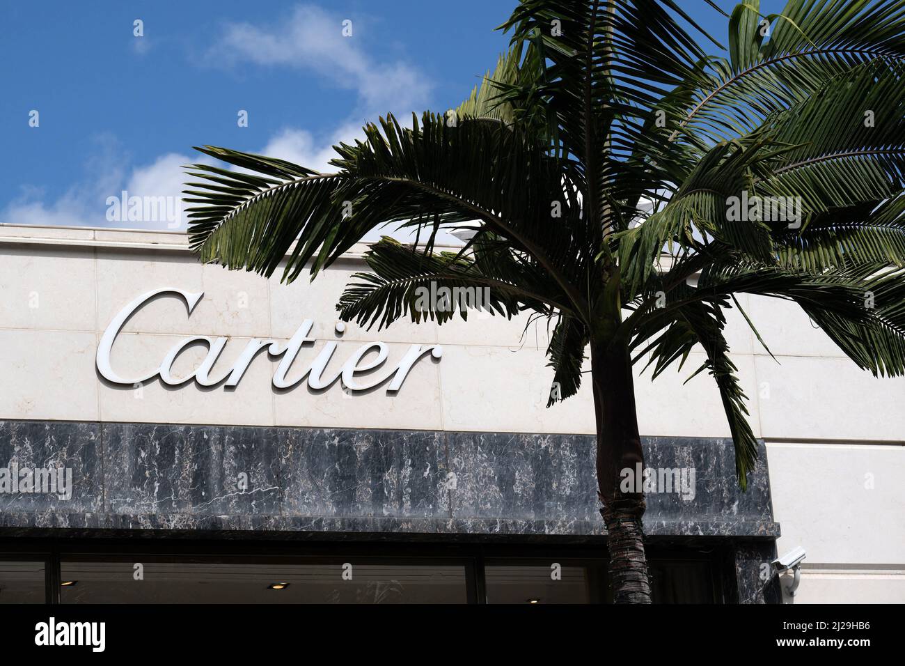 A shop sign of Cartier, on March 28 2022 in Los Angeles CA, USA. Photo ...