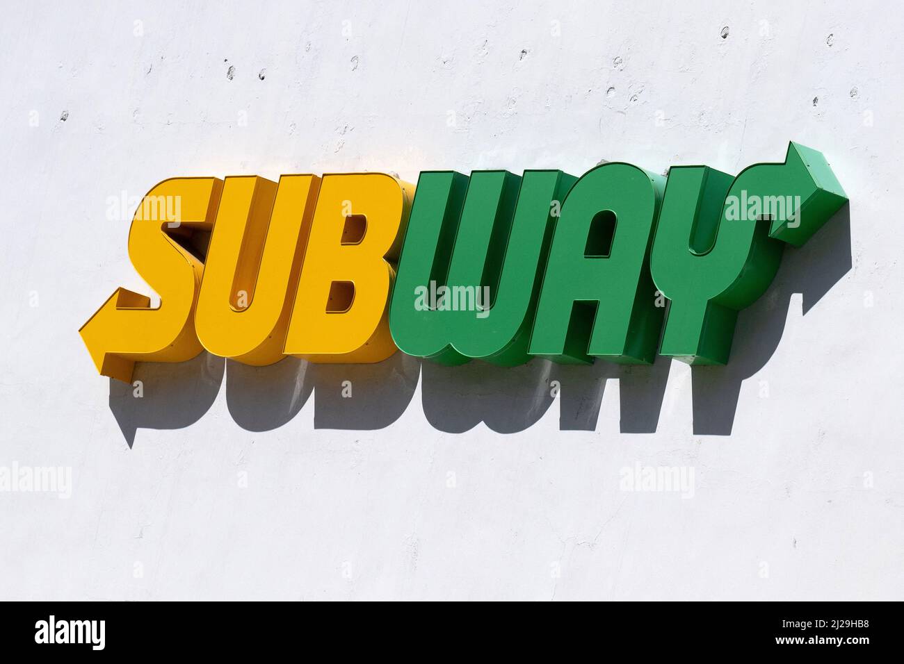 A shop sign of SUBWAY, on March 28 2022 in Los Angeles CA, USA. Photo ...