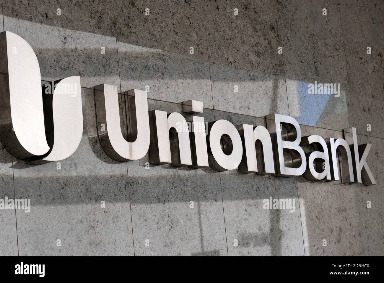 A shop sign of Union Bank, on March 28 2022 in Los Angeles CA, USA ...