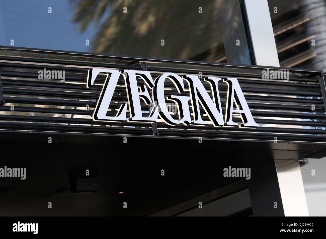A shop sign of ZEGNA, on March 28 2022 in Los Angeles CA, USA. Photo by ...