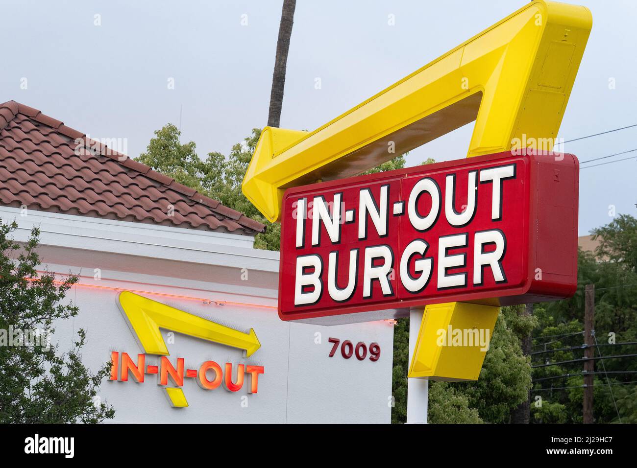 A shop sign of In-N-Out Burger, on March 28 2022 in Los Angeles CA, USA ...
